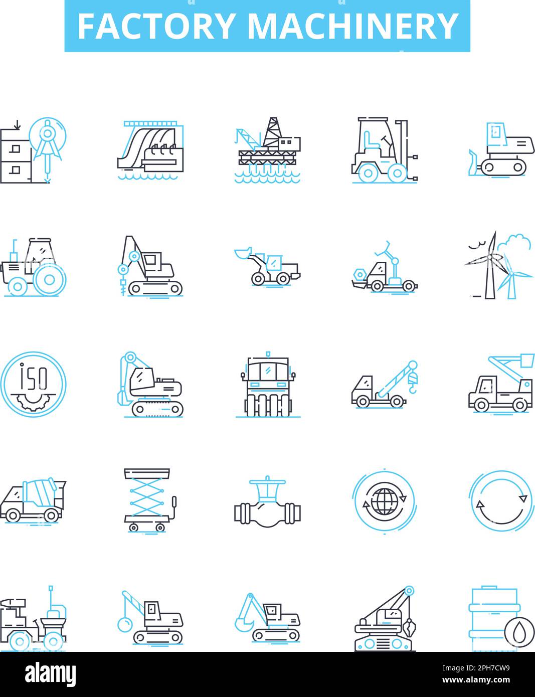 Factory Machinery Vector Line Icons Set Machinery Factory Equipment