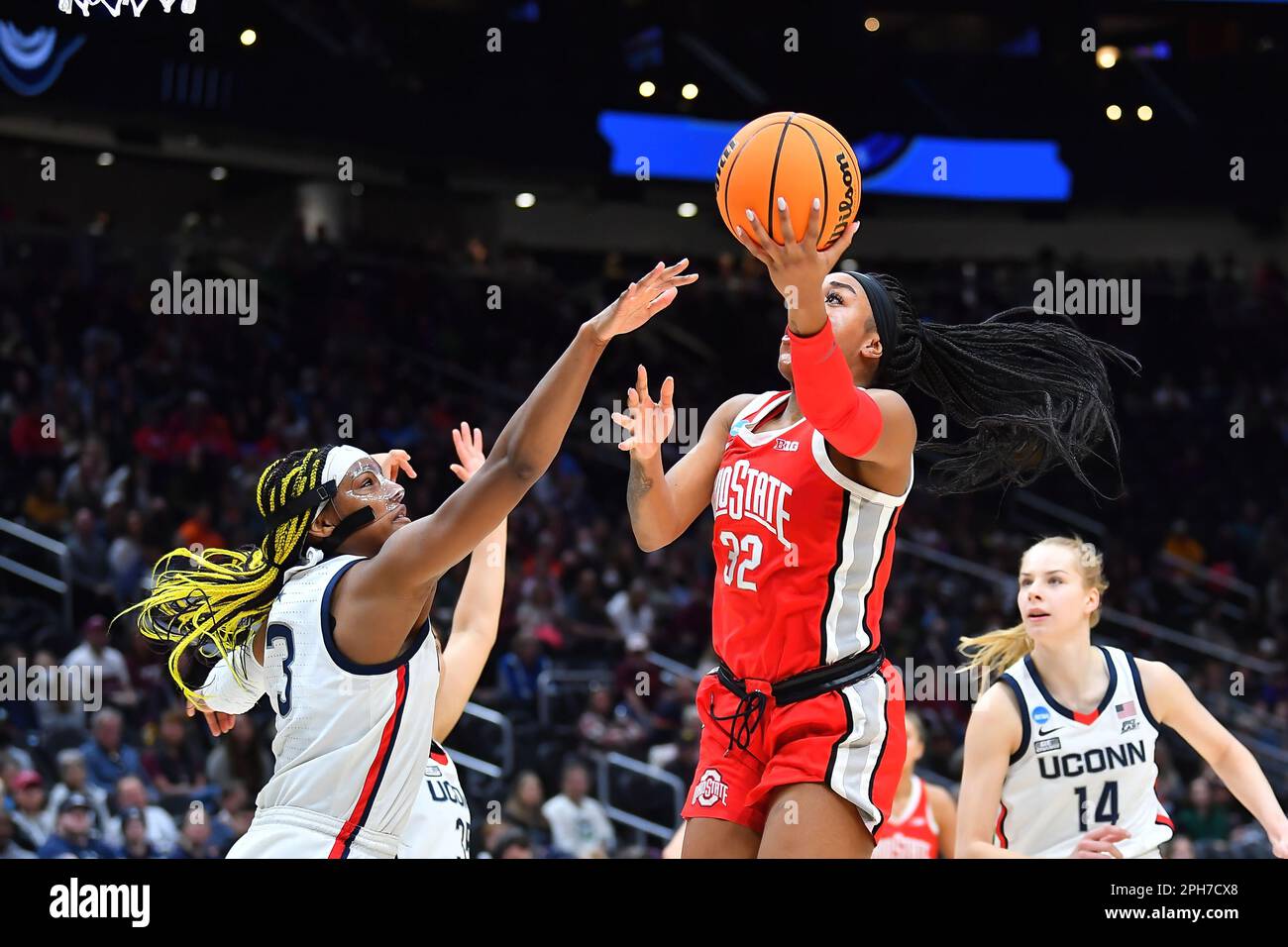 March 25, 2023: Ohio State Buckeyes forward Cotie McMahon (32) goes up ...