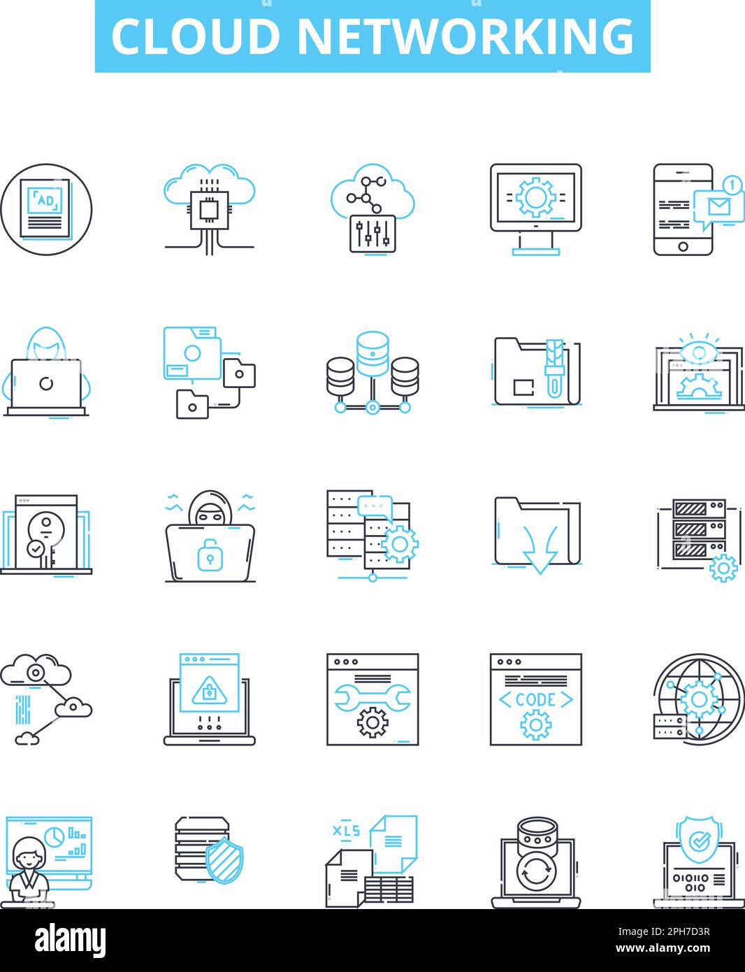 Cloud networking vector line icons set. Cloud, Networking ... Cloud networking vector line icons set. Cloud, Networking ...