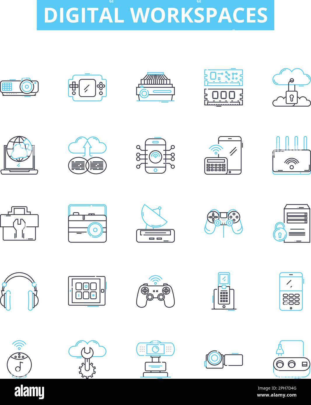 Digital Workspaces Vector Line Icons Set Digital Workspaces Virtual Collaborative Cloud