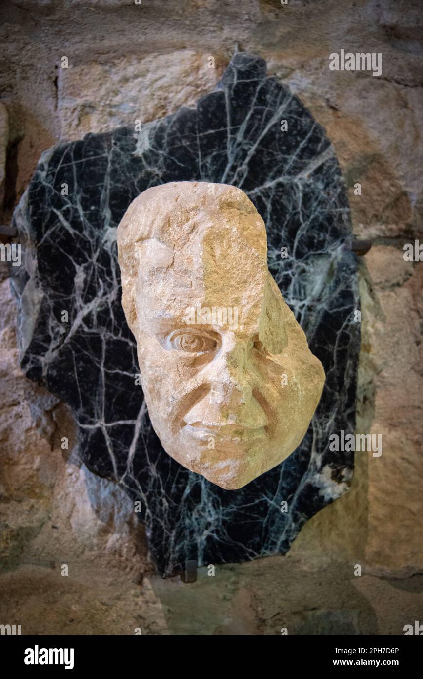 Male head made from limestone from a Roman tomb or memorial of the 1st ...