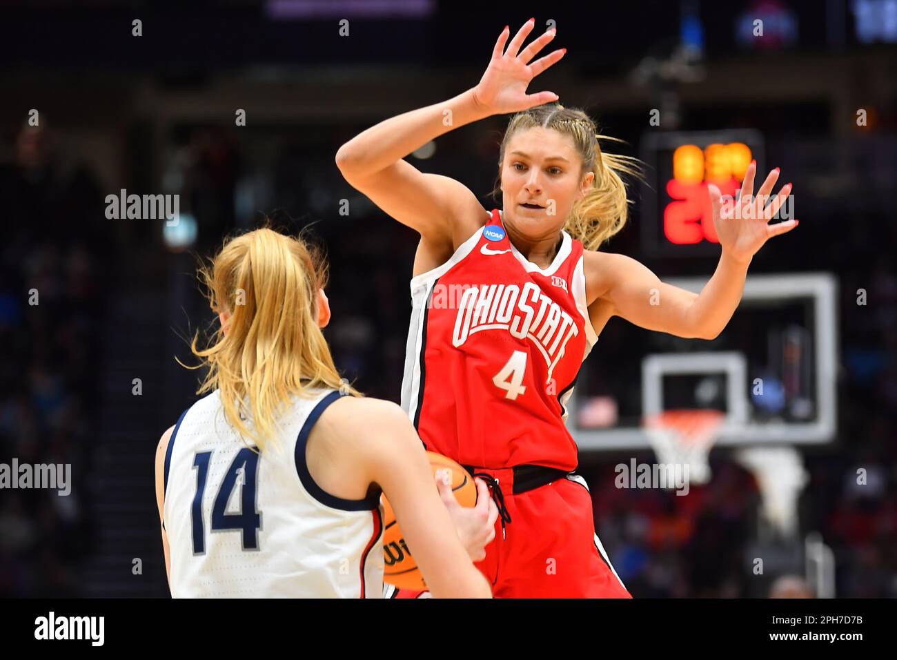 March 25, 2023: Ohio State Buckeyes guard Jacy Sheldon (4) gets off the ...