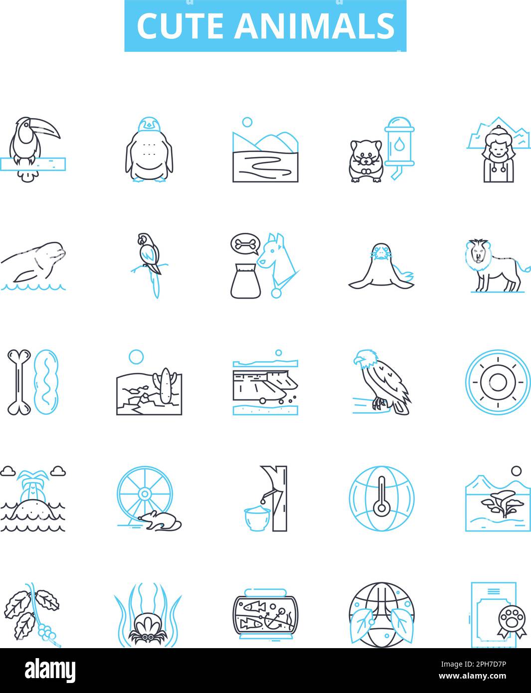 Cute animals vector line icons set. Furry, Puppy, Kitten, Cuddly, Lamb ...