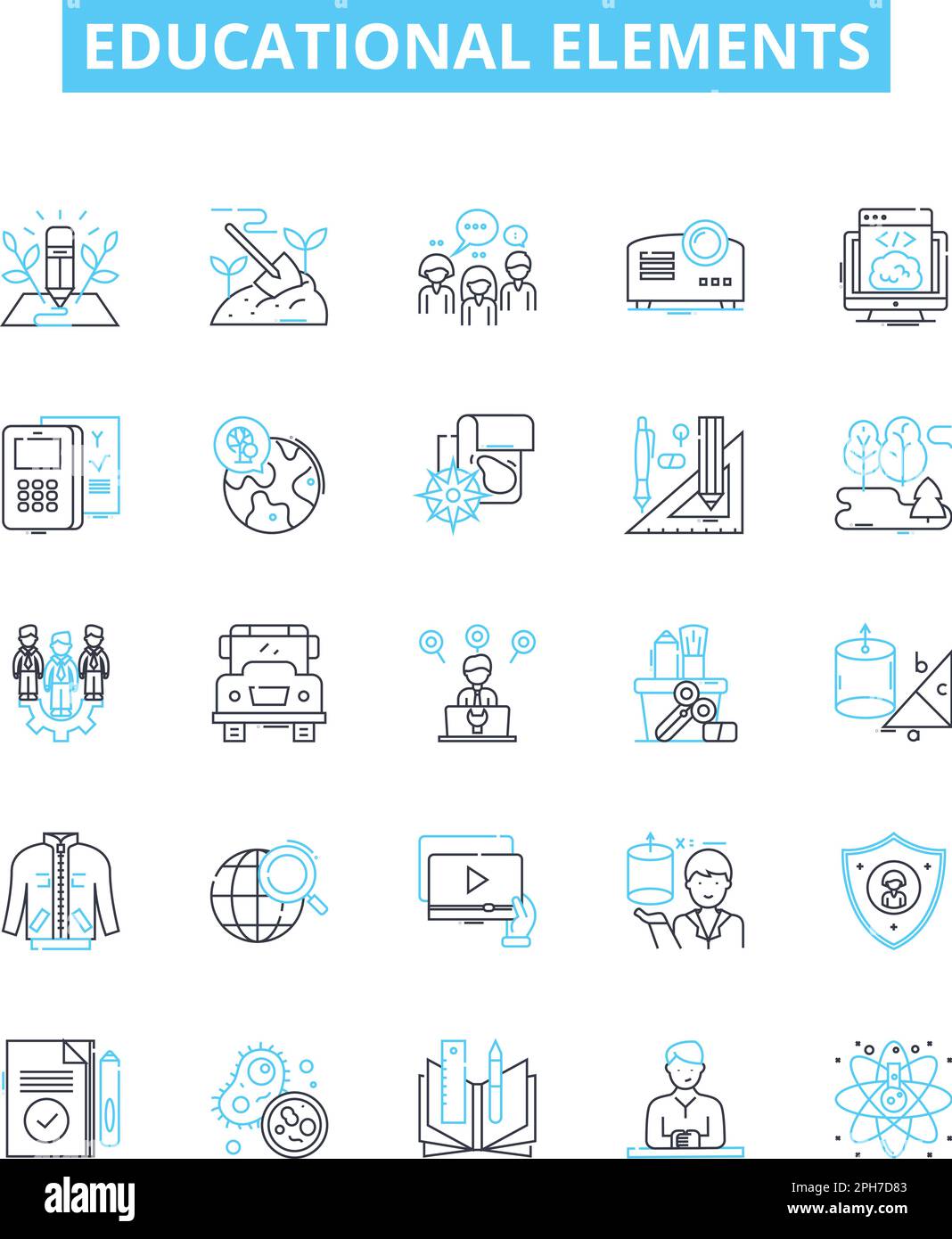 Educational elements vector line icons set. learning, instruction, knowledge, curriculum, skill ...