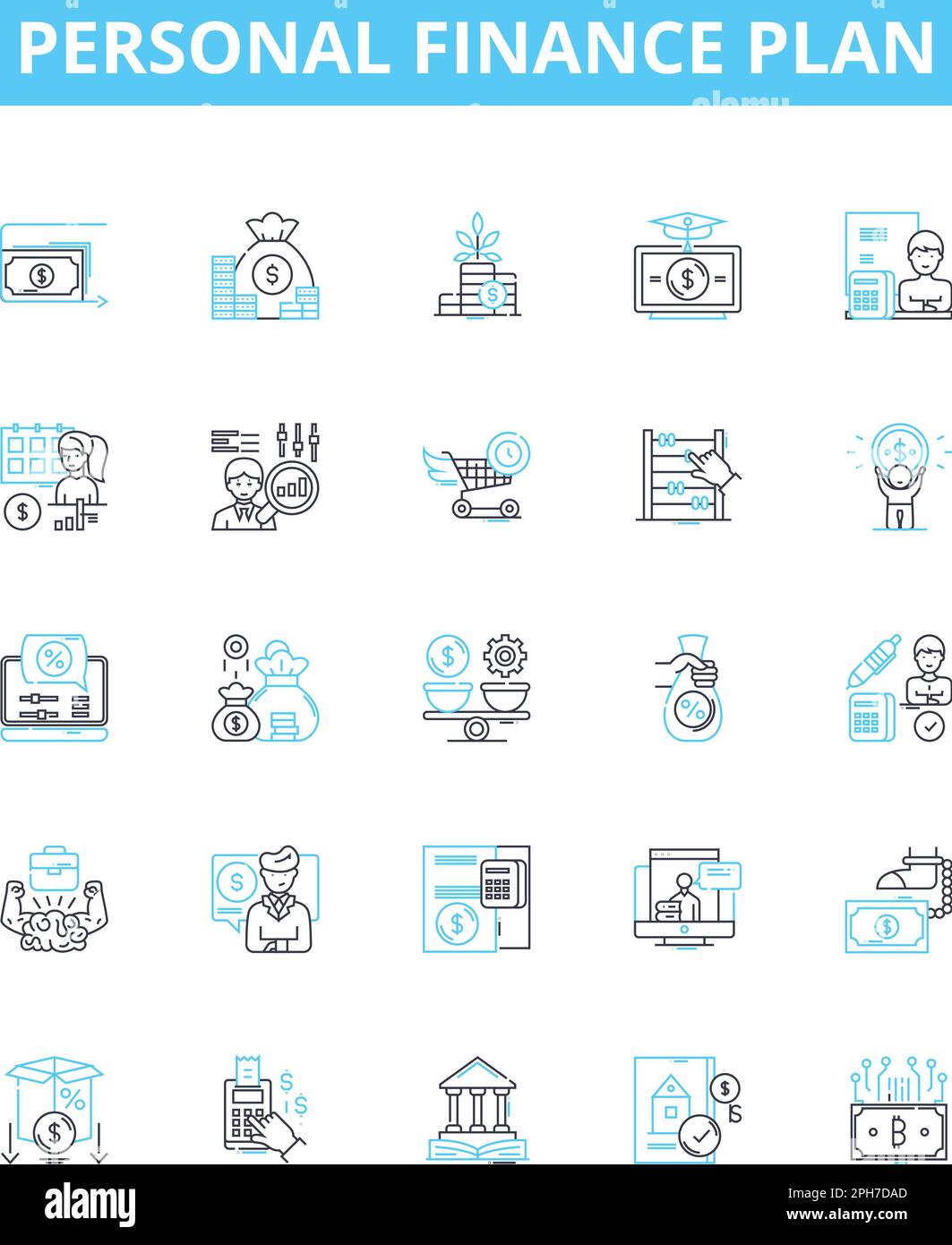 Personal finance plan vector line icons set. Budgeting, Saving ...