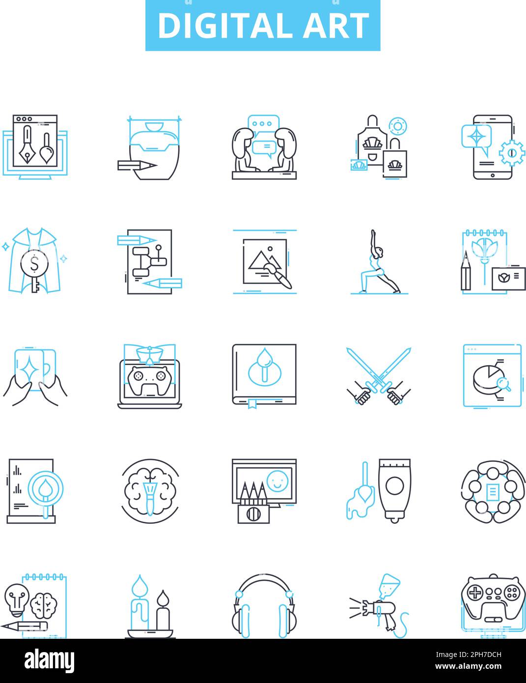 Digital art vector line icons set. Digital, art, graphic, design, illustration, photography ...