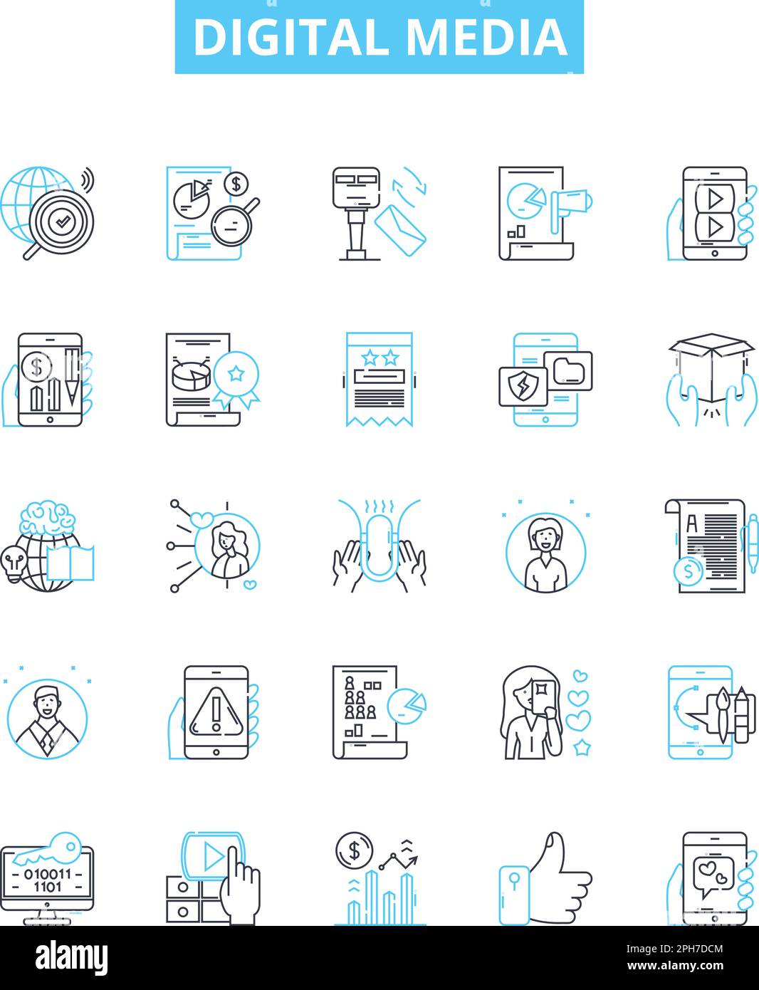 Digital media vector line icons set. Digital, Media, Technology ...
