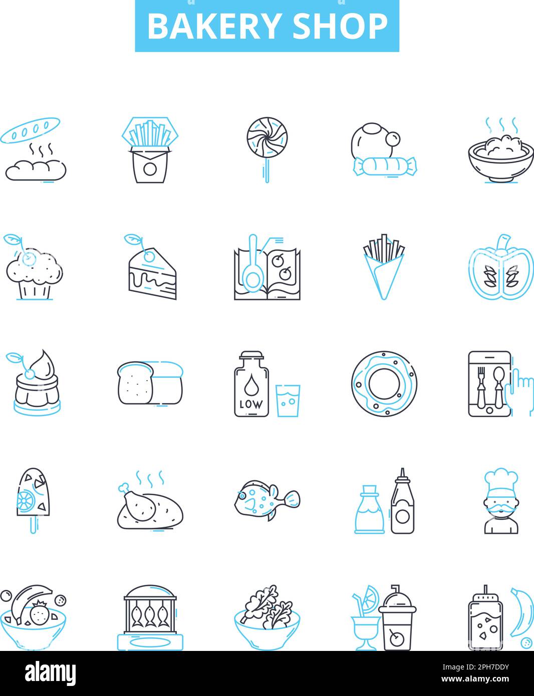 Bakery shop vector line icons set. Pastry, Cake, Bread, Cookies, Donuts ...
