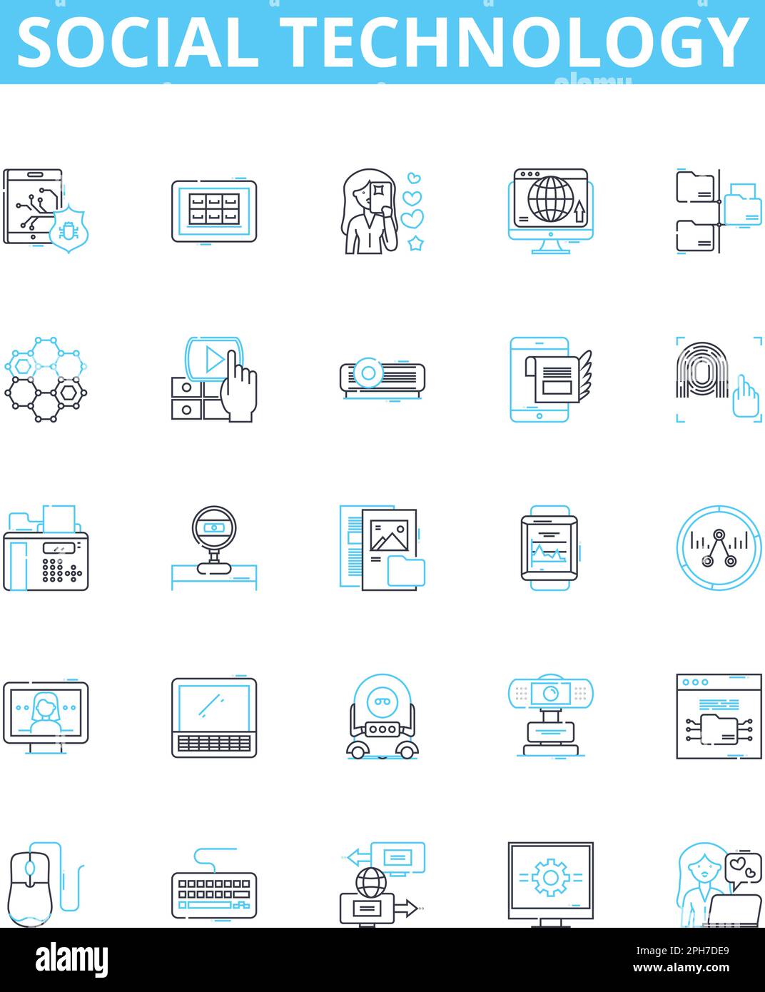 Social technology vector line icons set. social, technology, media ...