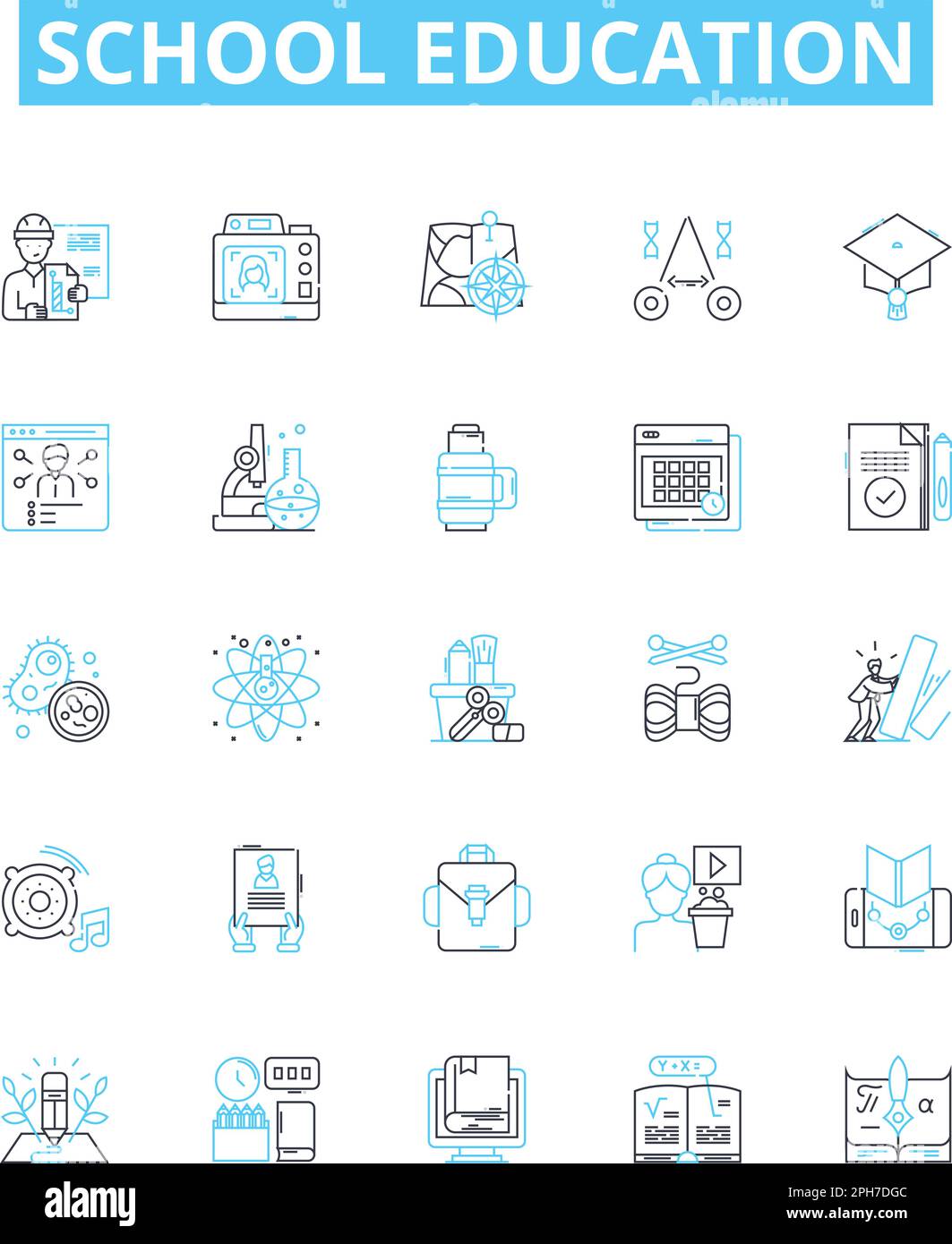 School education vector line icons set. School, Education, Learning ...