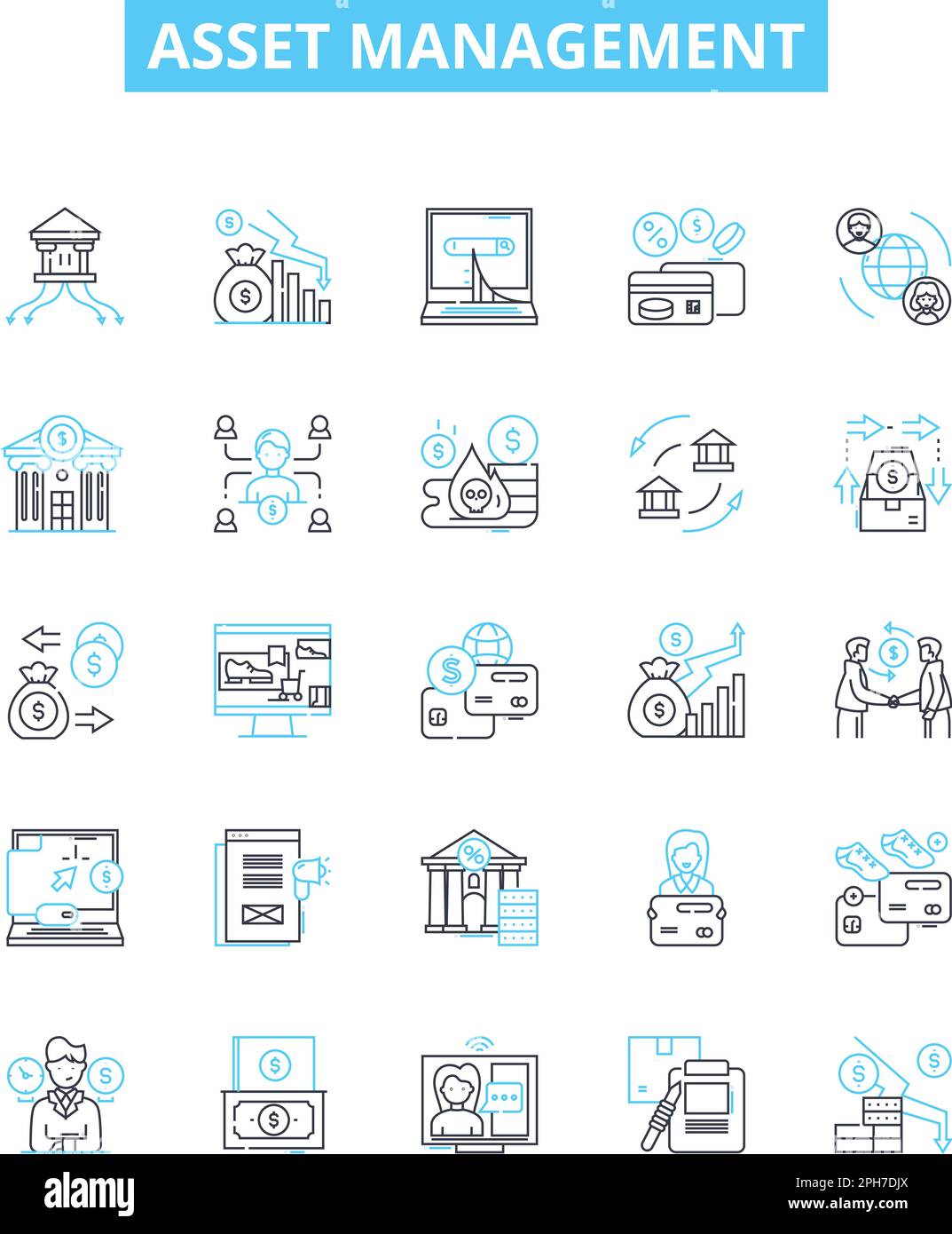 Asset management vector line icons set. Assets, Management, Investment, Financial, Optimization ...
