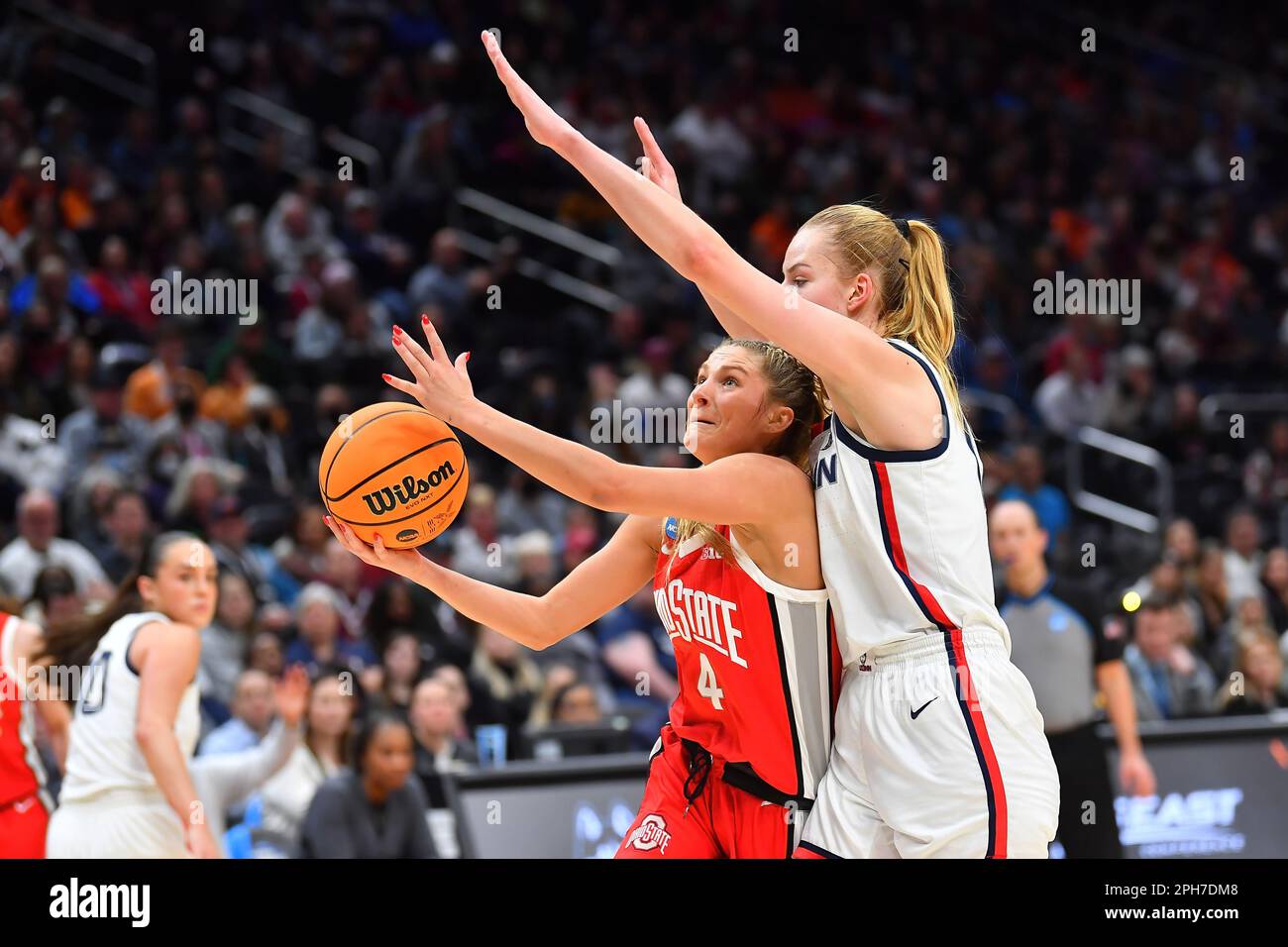 March 25, 2023: Ohio State Buckeyes guard Jacy Sheldon (4) goes up to ...