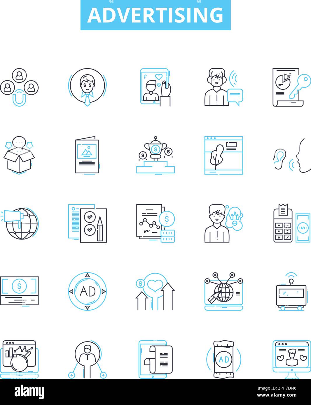 Advertising vector line icons set. Marketing, Promotion, Branding ...