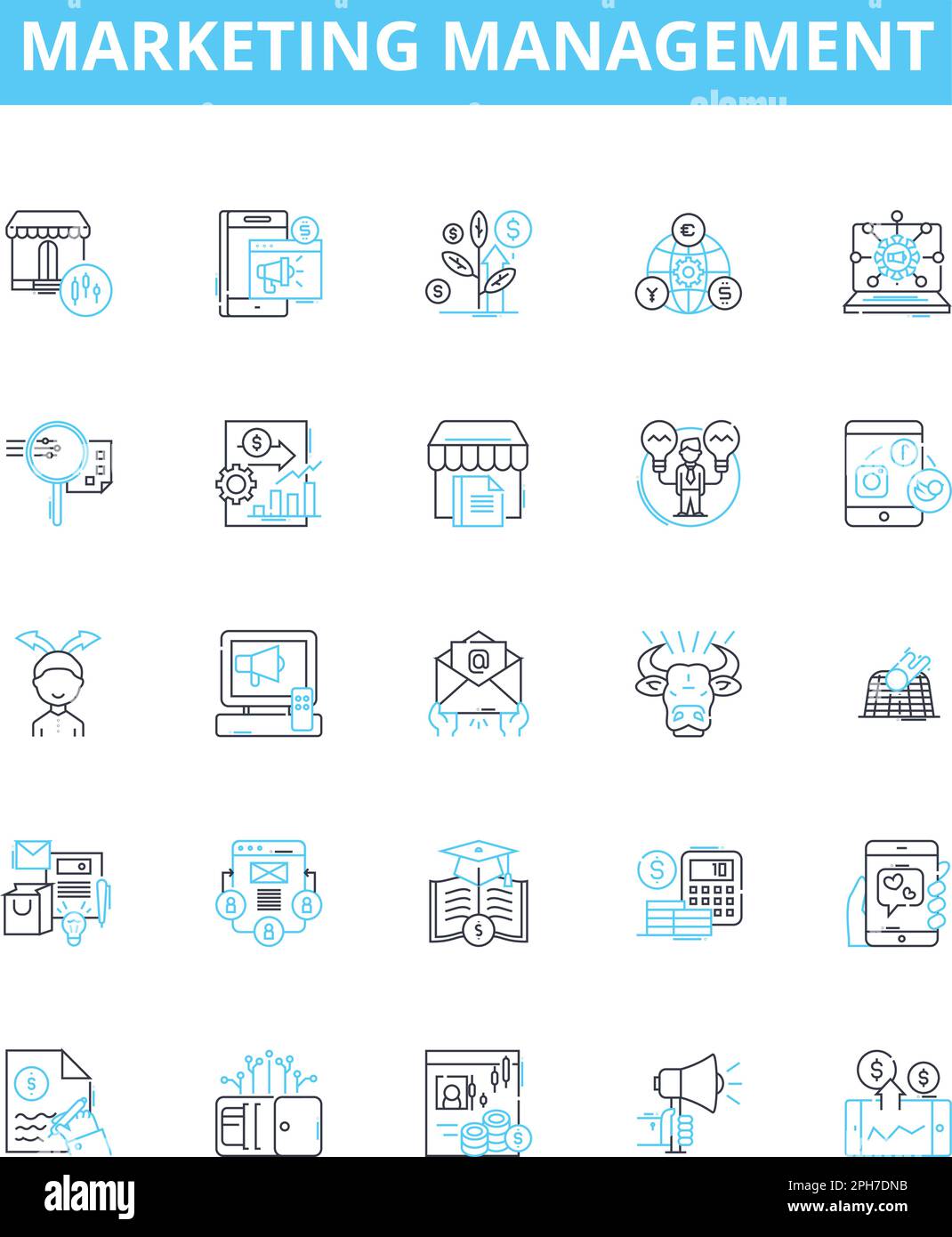Marketing management vector line icons set. Strategy, Advertising ...