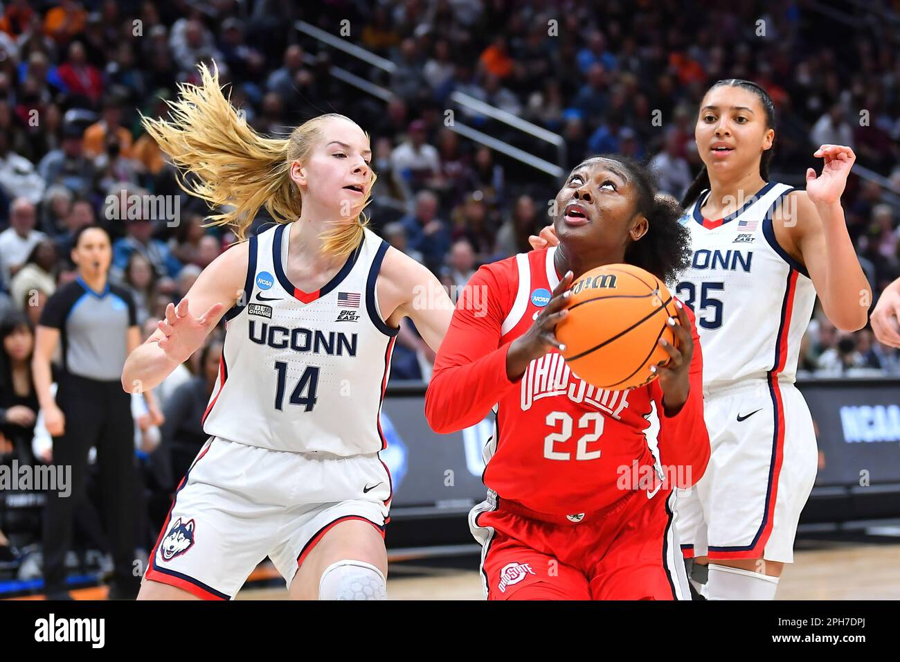 March 25, 2023: Ohio State Buckeyes forward Eboni Walker (22) looks to ...