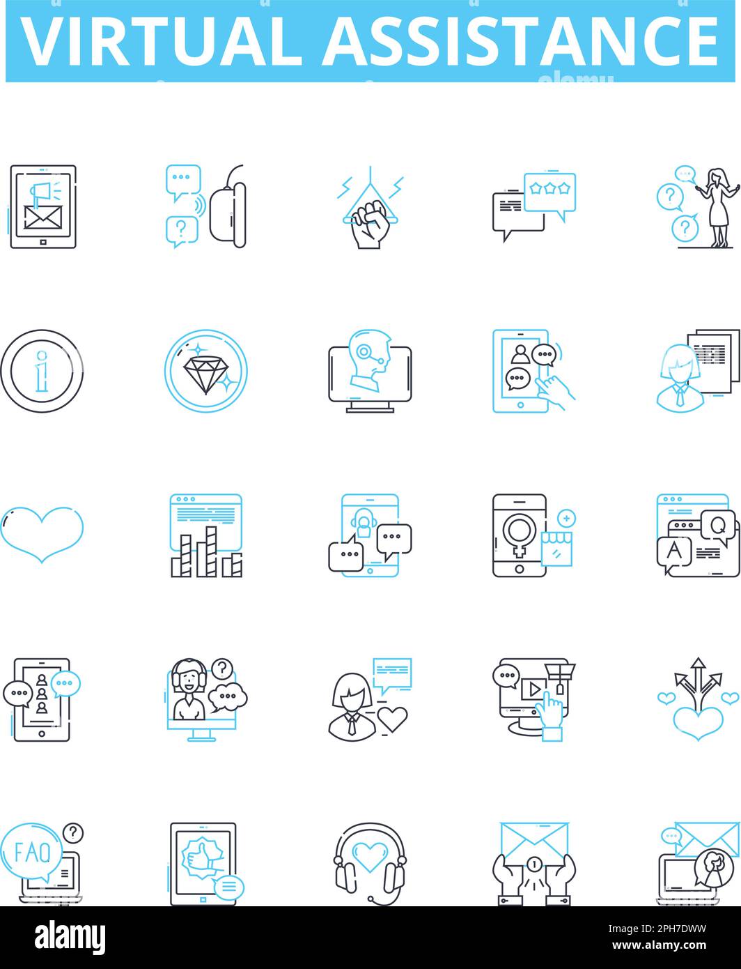 Virtual assistance vector line icons set. Virtual, Assistance, AI ...