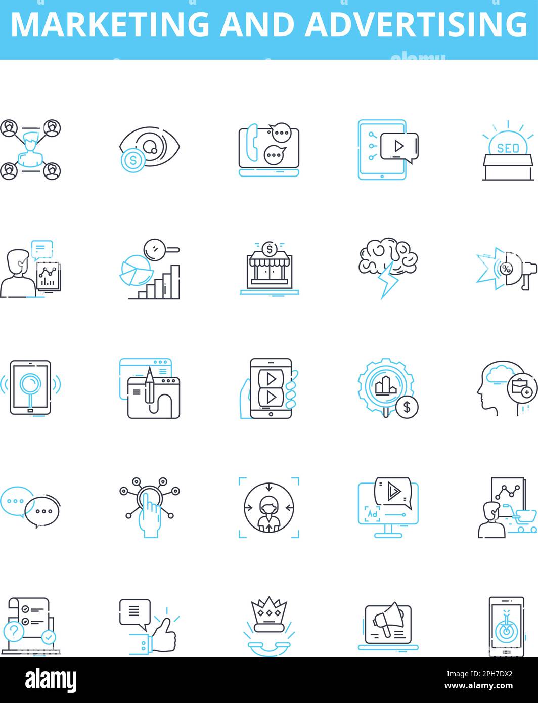 Marketing and advertising vector line icons set. Marketing, Advertising ...