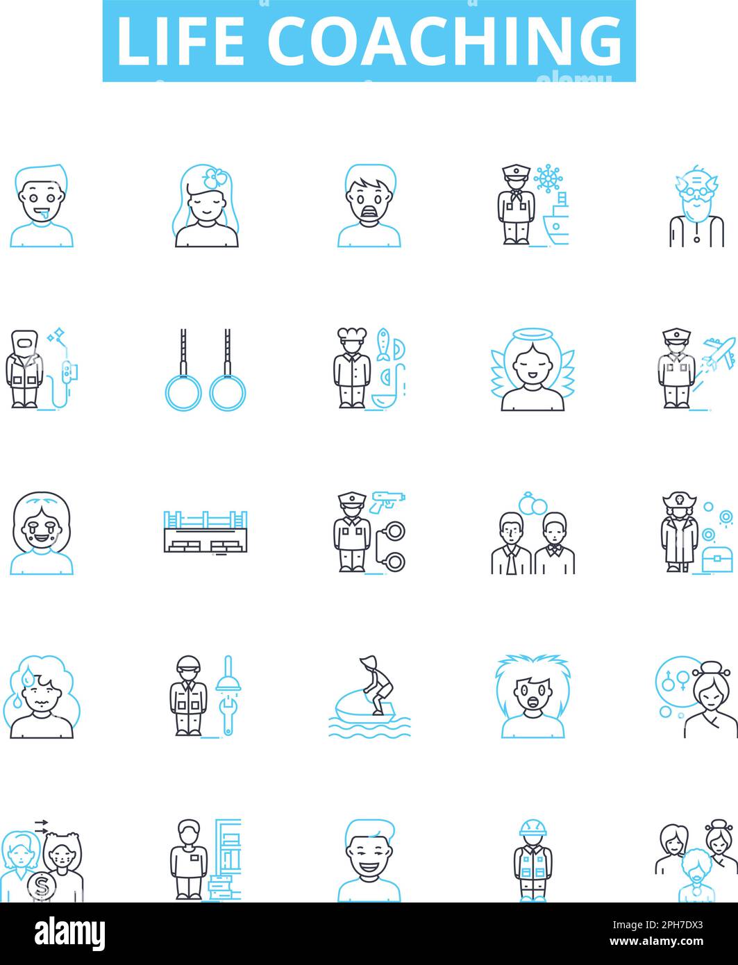 Life coaching vector line icons set. coaching, life, transformation, success, mentoring, self ...