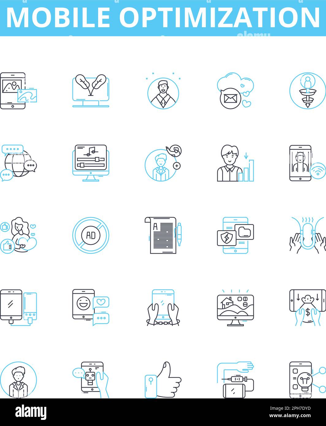 Mobile optimization vector line icons set. Mobile, optimization ... Mobile optimization vector line icons set. Mobile, optimization ...