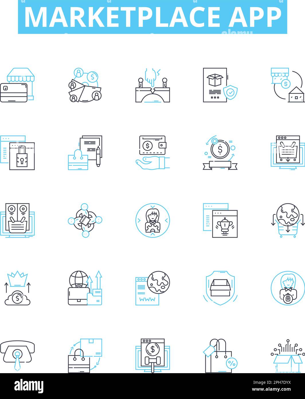 Marketplace app vector line icons set. Marketplace, App, Shopping ...