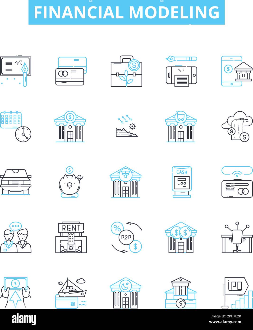 Financial Modeling Vector Line Icons Set Cashflow Forecasting