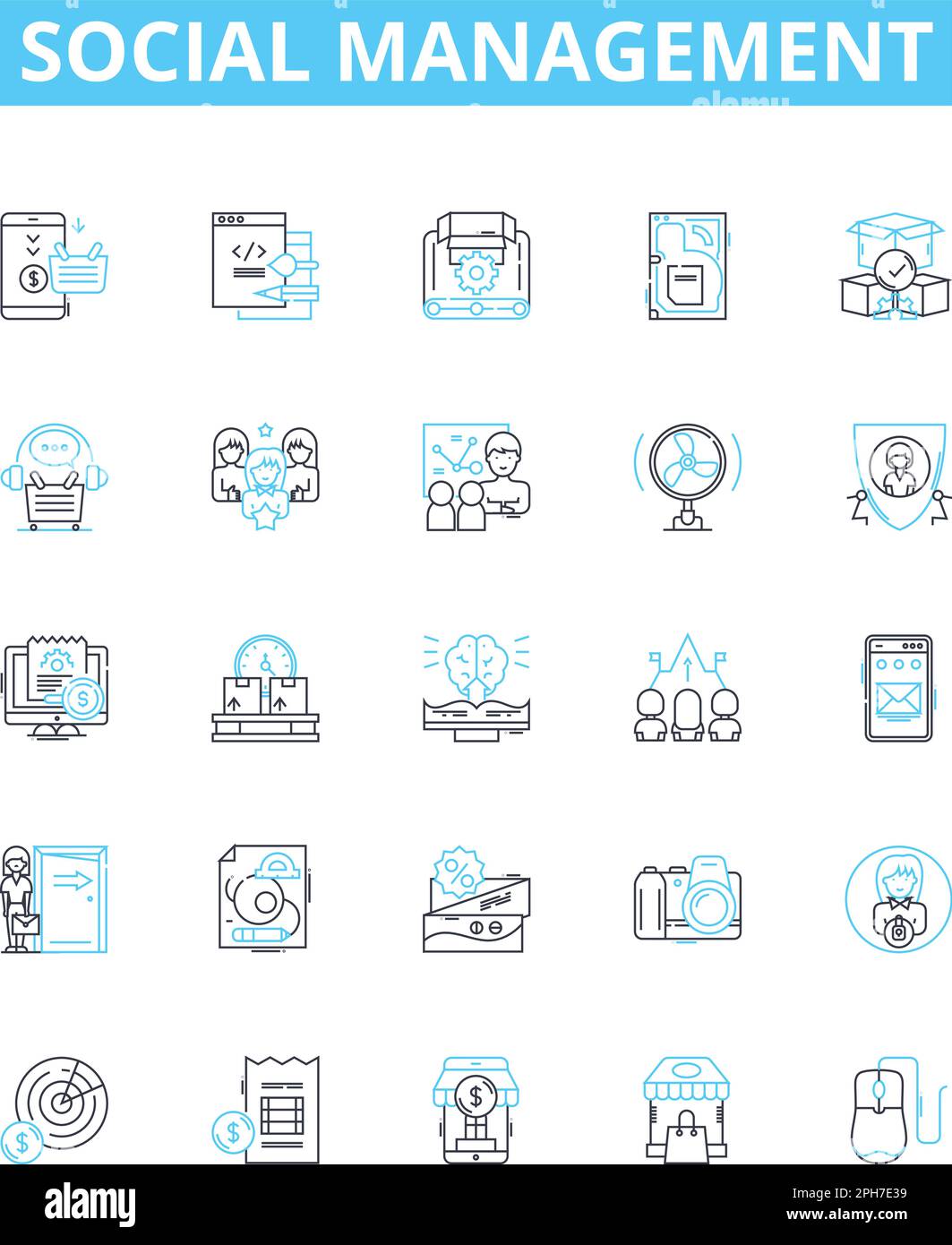 Social management vector line icons set. Networking, Promoting ...