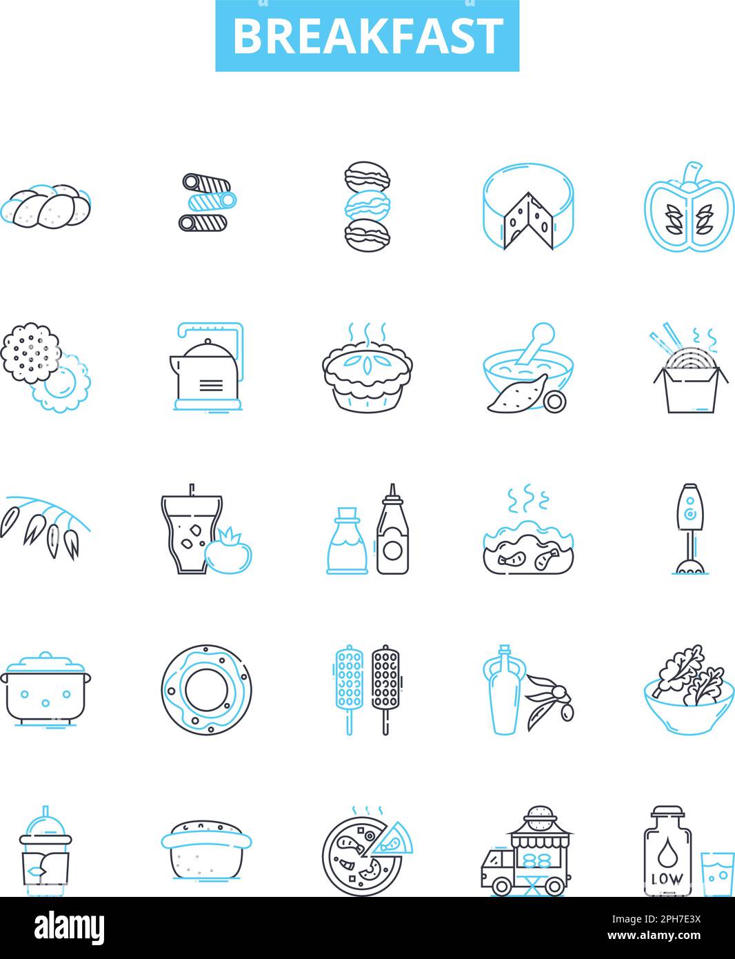 Breakfast vector line icons set. Eggs, Toast, Oatmeal, Pancakes, Cereal ...