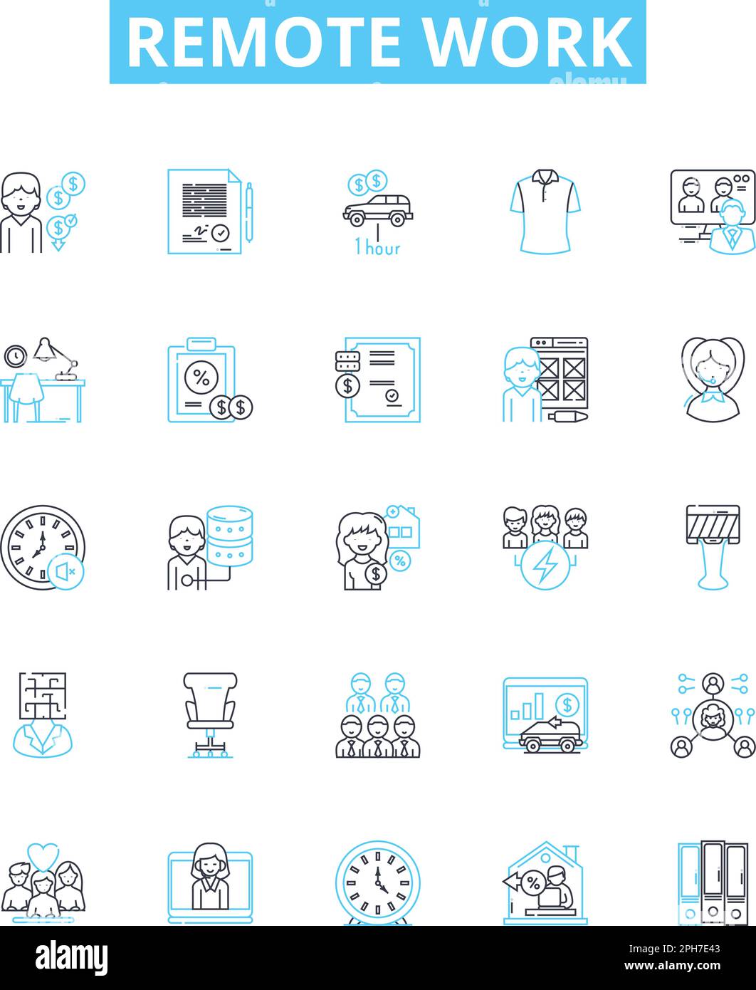 Remote work vector line icons set. Remote, Work, Telecommuting ...
