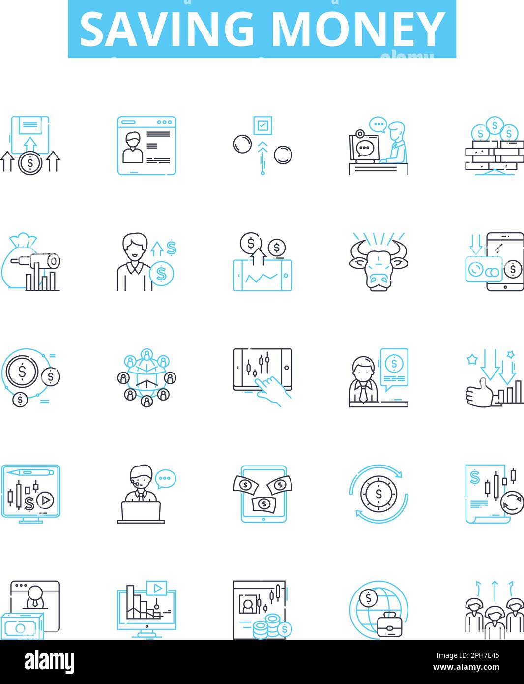 Saving money vector line icons set. Frugal, Budgeting, Investing ...
