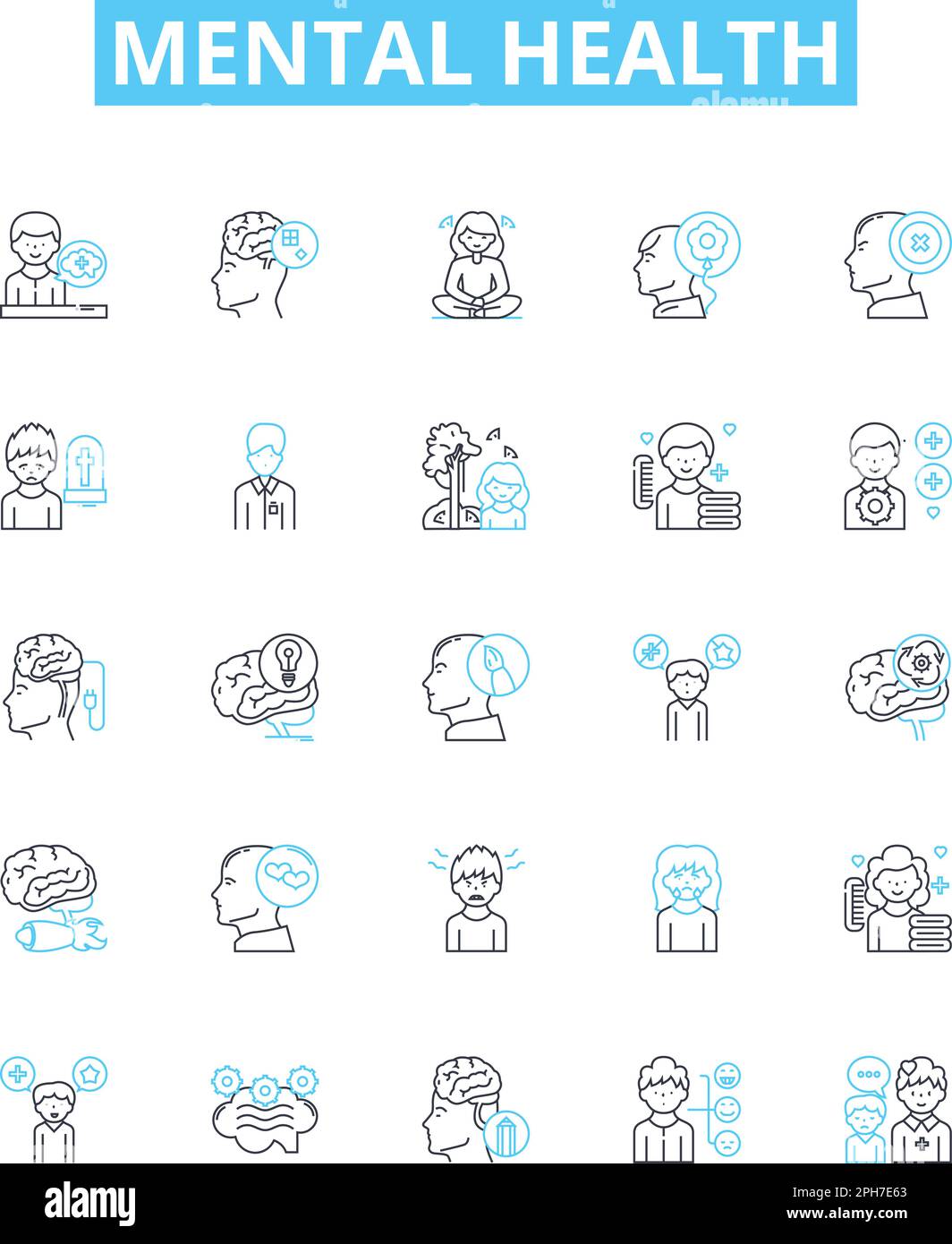 Mental health vector line icons set. Mental, health, psychological, wellbeing, stress, anxiety ...