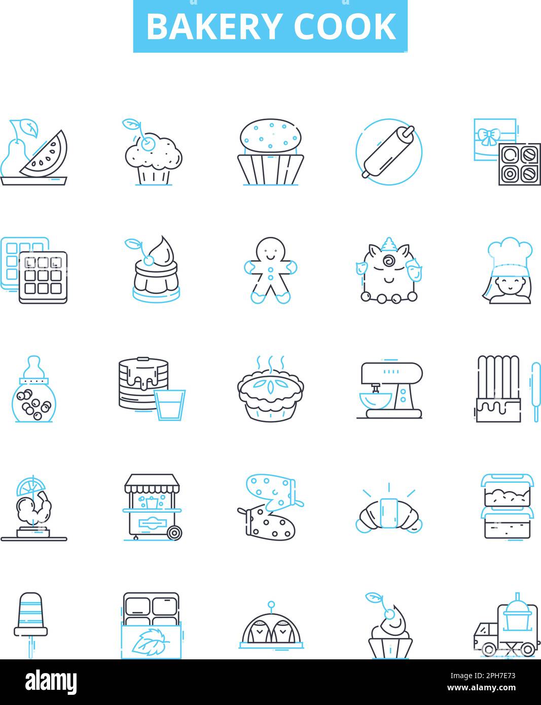 Bakery cook vector line icons set. Baker, Cook, Bread, Cake, Pastry, Dough, Flour illustration ...