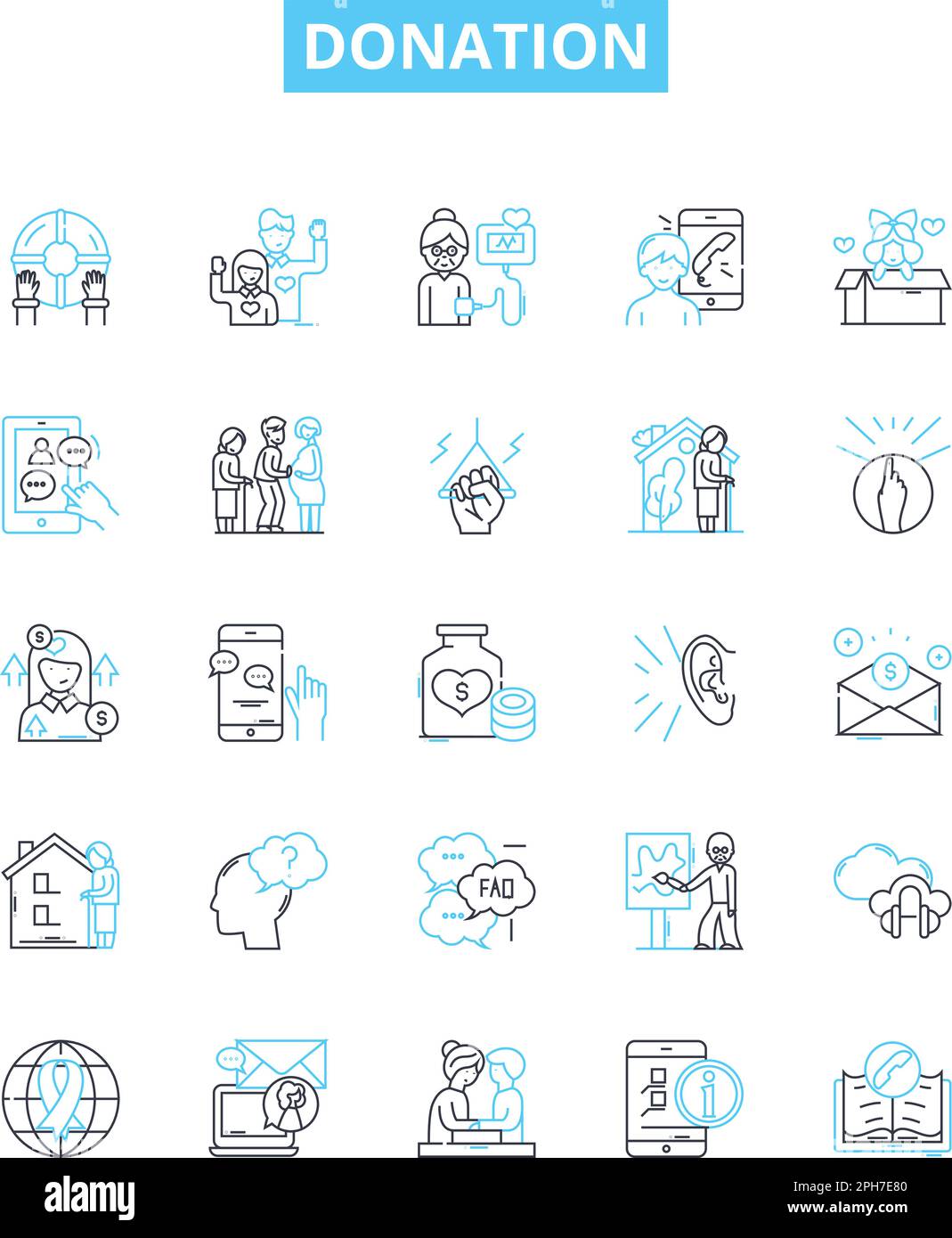 Donation vector line icons set. Gift, Offering, Grant, Contribution ...