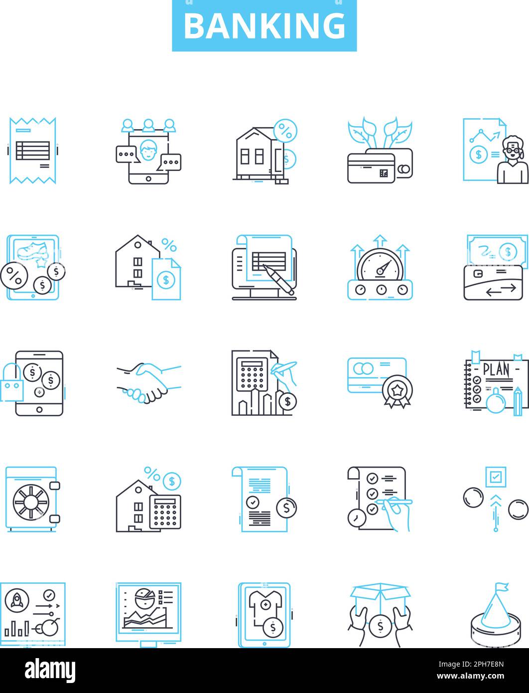 Banking vector line icons set. Banking, finance, savings, investments ...
