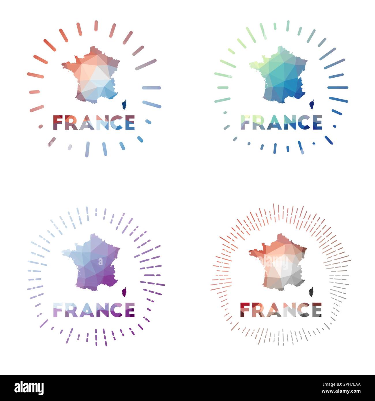 France low poly sunburst set. Logo of country in geometric polygonal ...