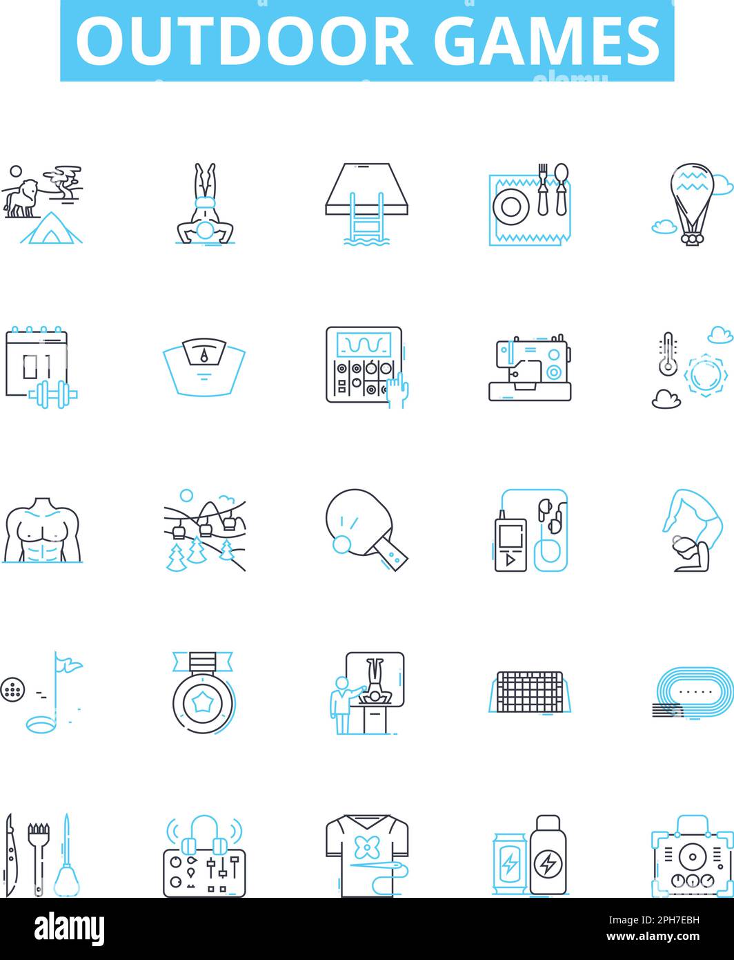 Outdoor games vector line icons set. Sports, Ballgames, Lawngames, Tag ...