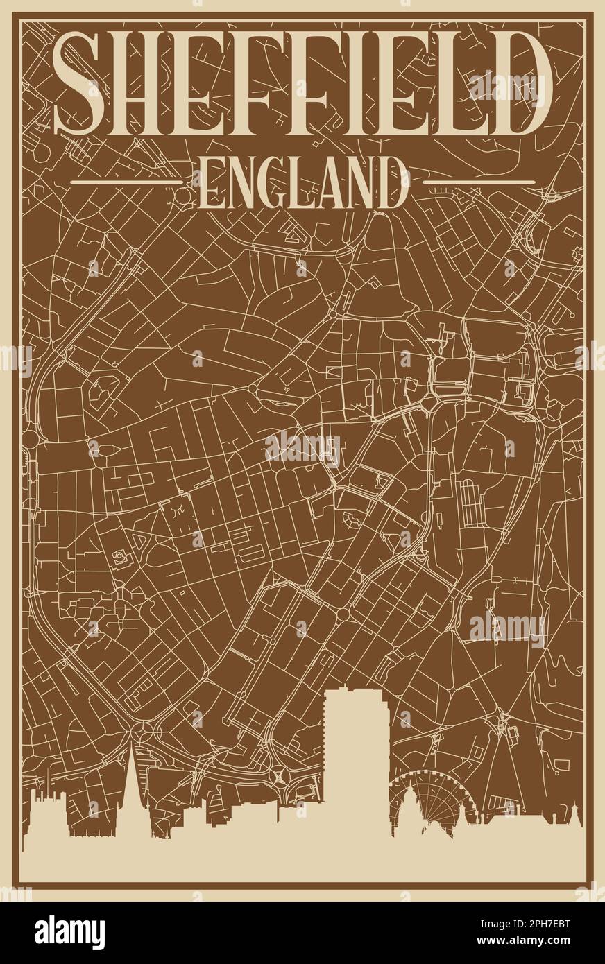 Road network poster of the downtown SHEFFIELD, UNITED KINGDOM Stock ...