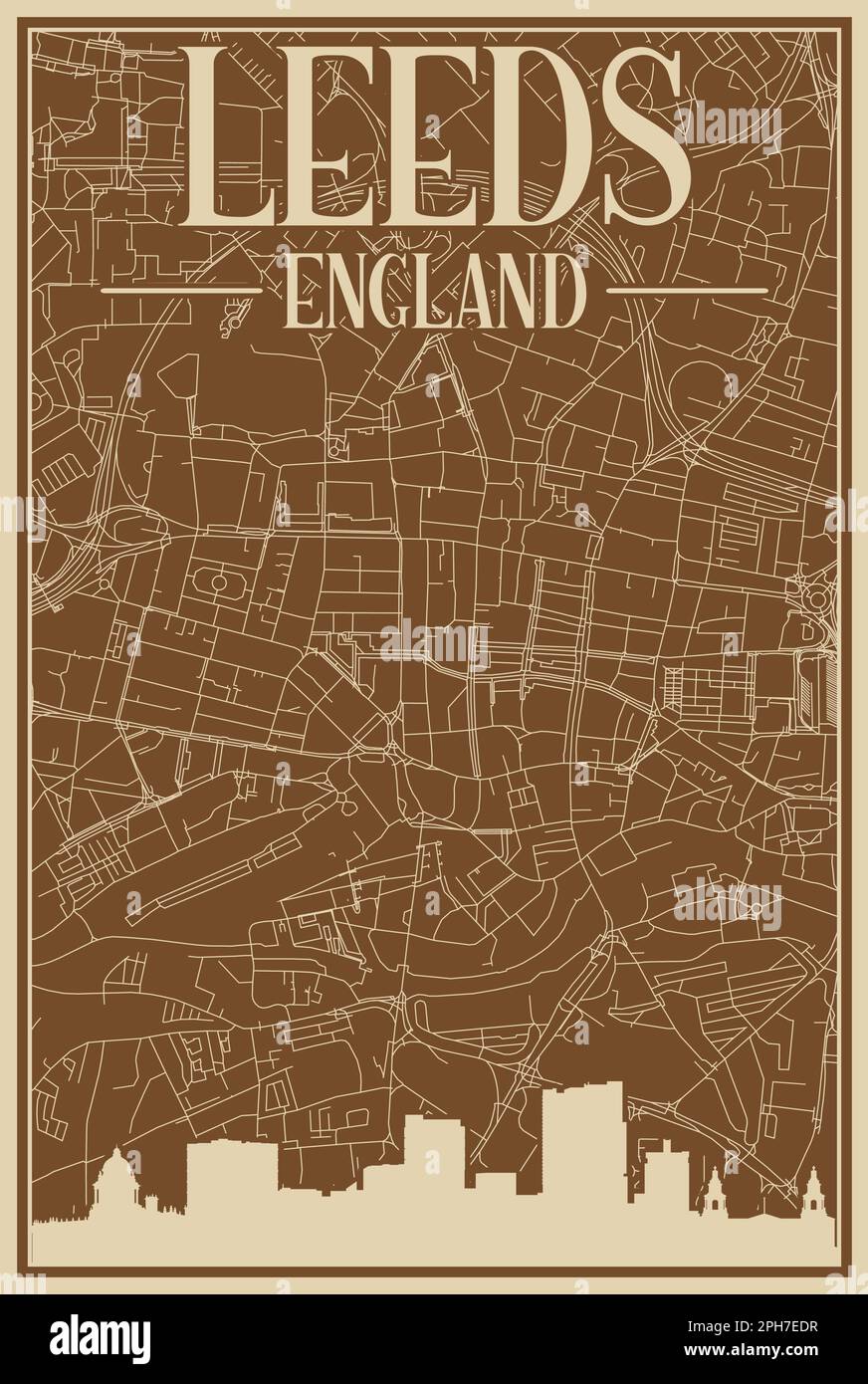 Road network poster of the downtown LEEDS, UNITED KINGDOM Stock Vector ...