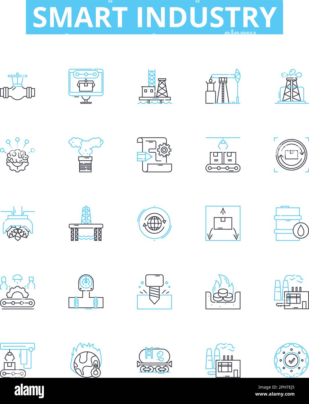 Smart industry vector line icons set. Industry 40, Digitalization, AI, Automation, IoT, Big Data ...