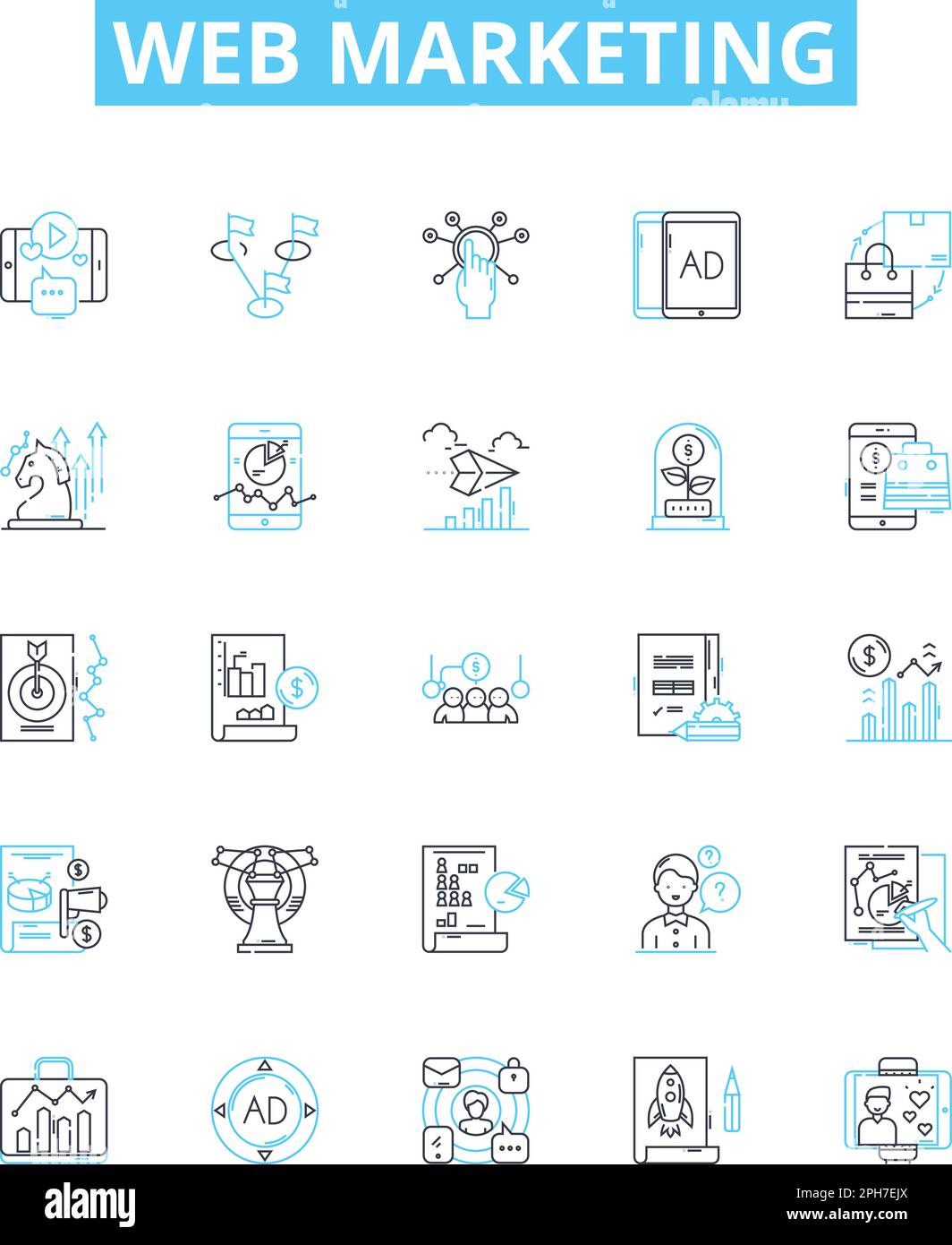 Web marketing vector line icons set. Website, SEO, Advertising, Digital ...