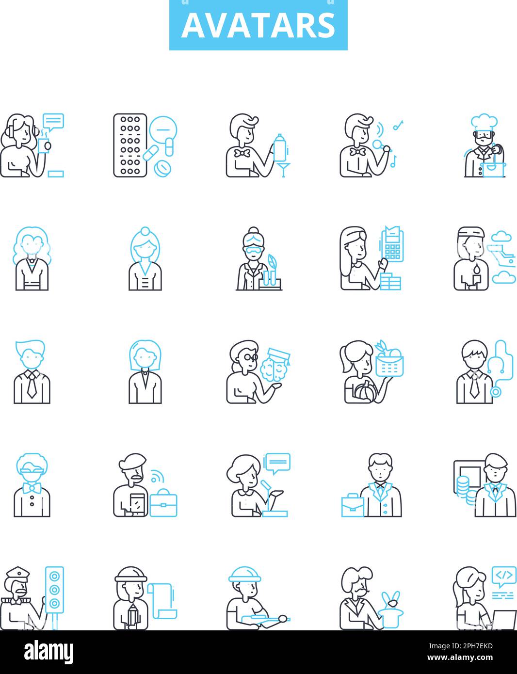 Avatars vector line icons set. Personas, Characters, Forms, Idols ...