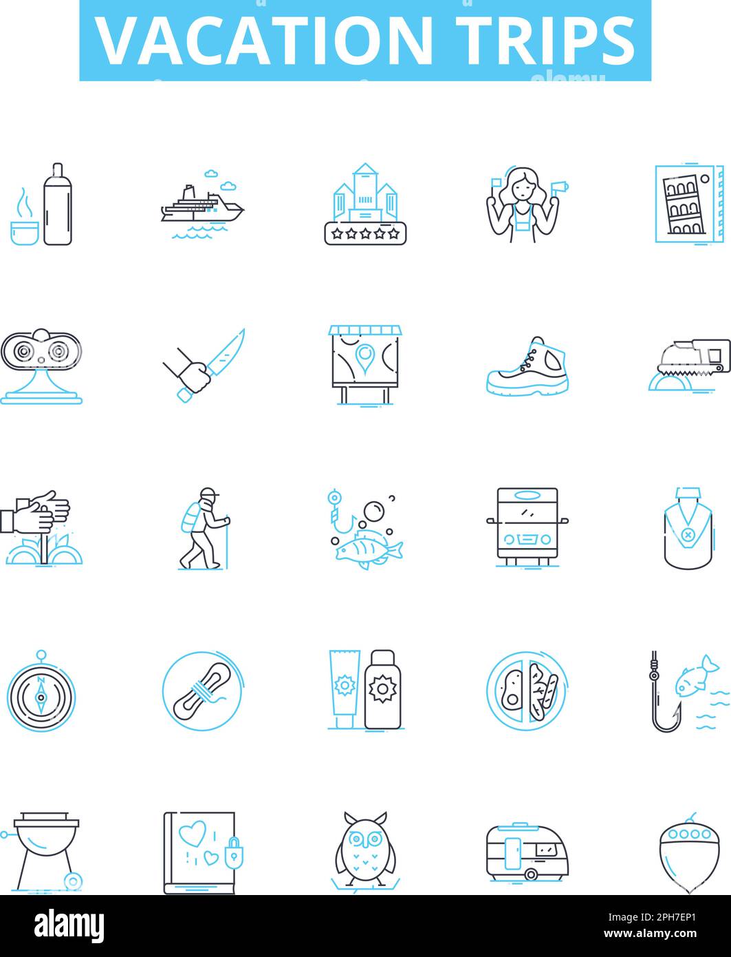 Vacation trips vector line icons set. Tours, Holidays, Travel, Cruises ...