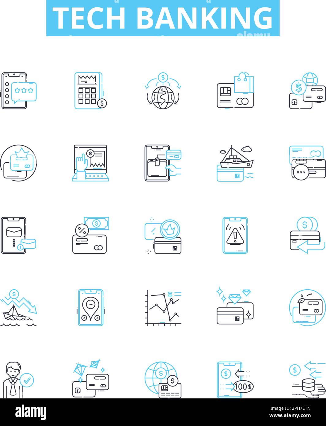 Tech Banking Vector Line Icons Set Tech Banking Online Mobile