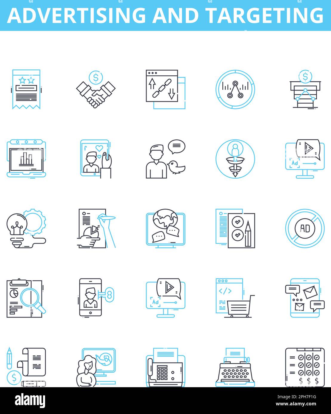 Advertising and targeting vector line icons set. Advertising, Targeting ...