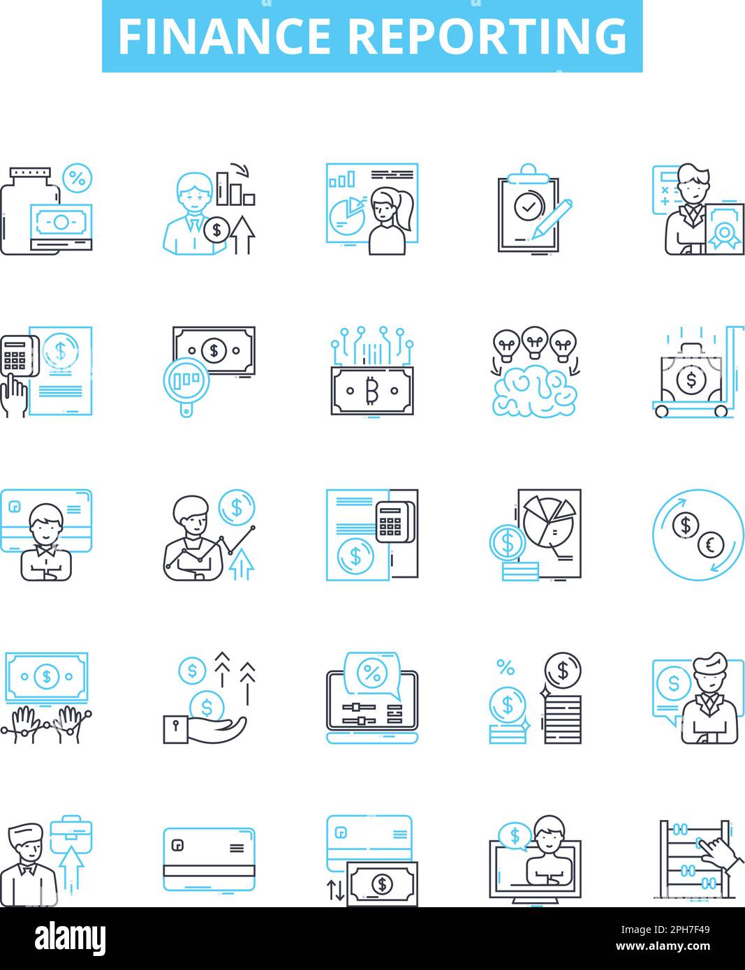 Finance reporting vector line icons set. Accounting, Budgeting ...