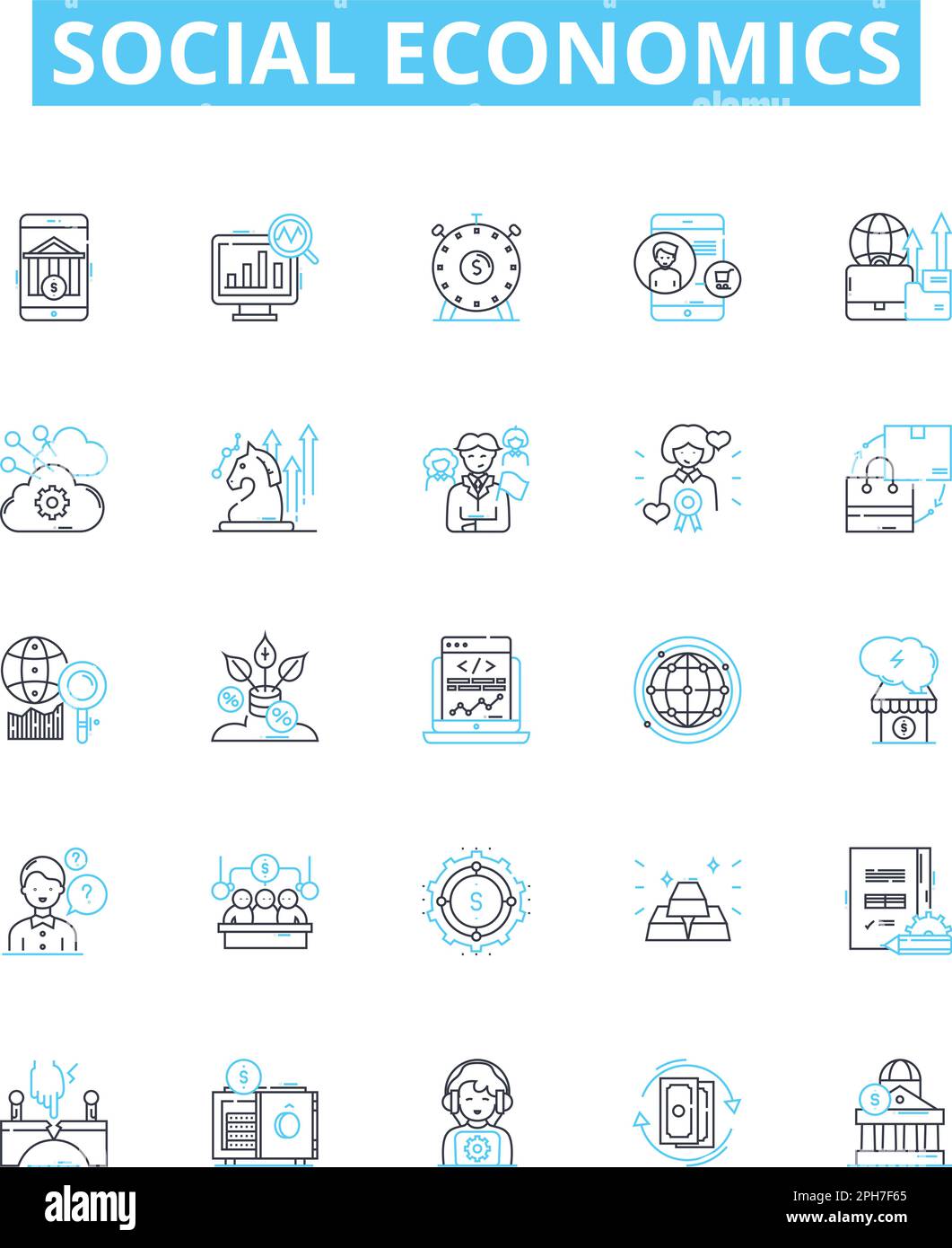 Social Economics vector line icons set. Socioeconomics, inequality ...