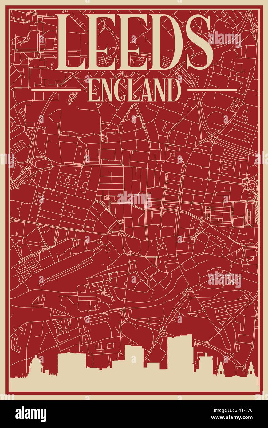 Road network poster of the downtown LEEDS, UNITED KINGDOM Stock Vector ...