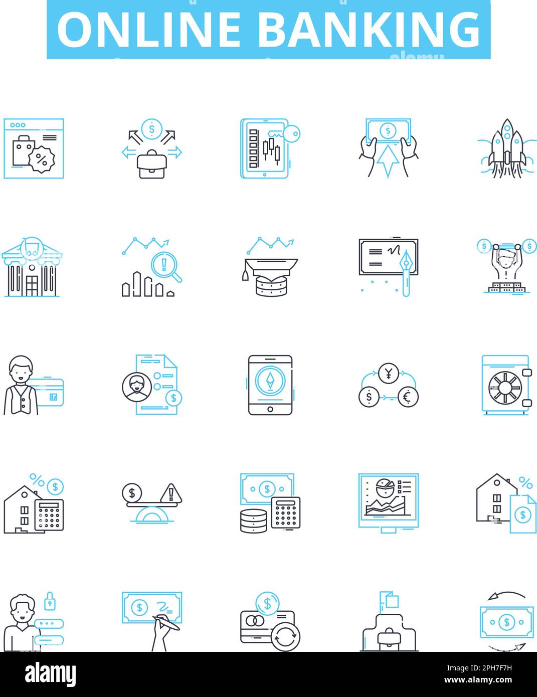 Online banking vector line icons set. Online, Banking, E-banking, Internet, Banking, Digital ...