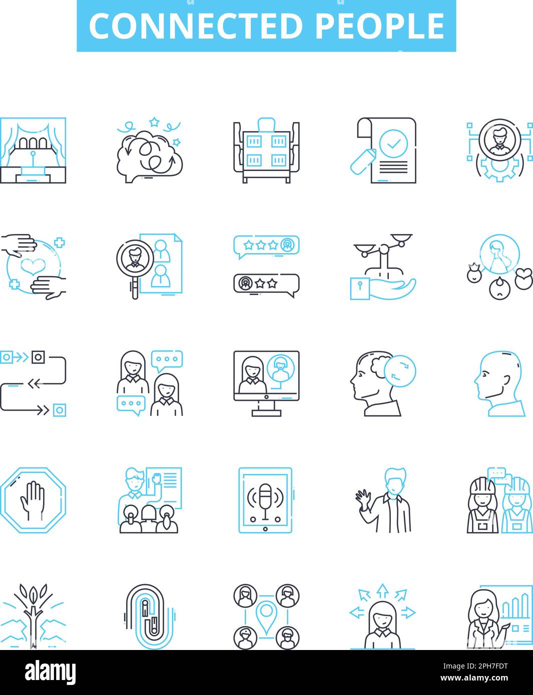 Connected People Vector Line Icons Set Networking Socializing Linked