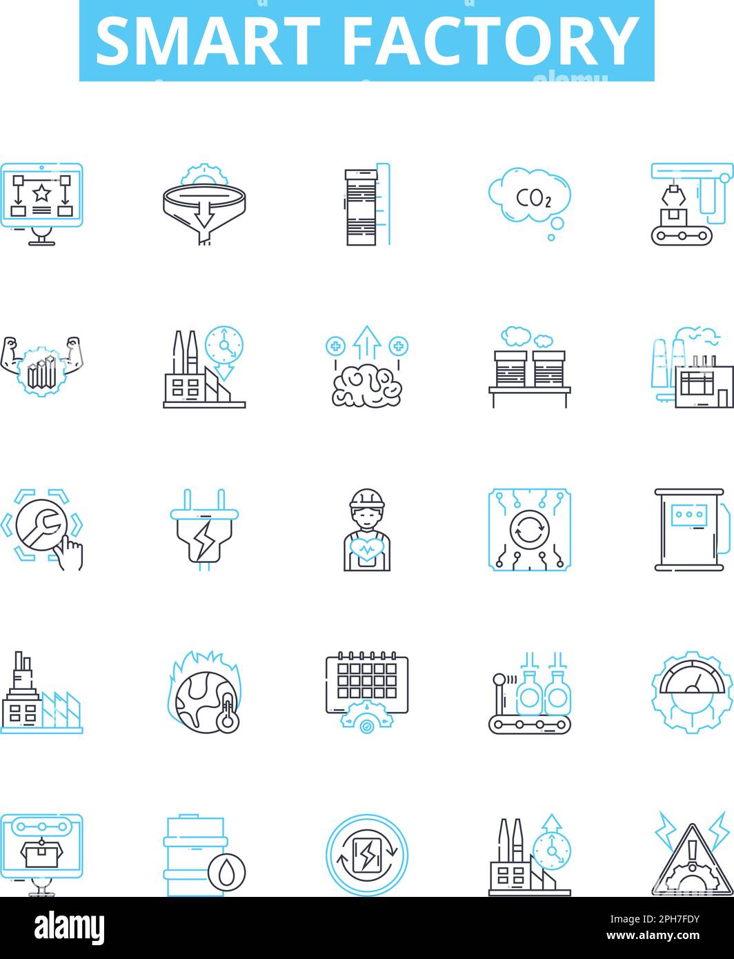 Smart factory vector line icons set. Smart, Factory, Automation, Digital, IoT, Intelligent ...