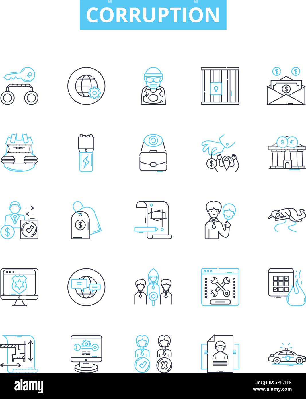 Corruption vector line icons set. Corrupt, Bribery, Misappropriation, Fraud, Graft, Misuse ...